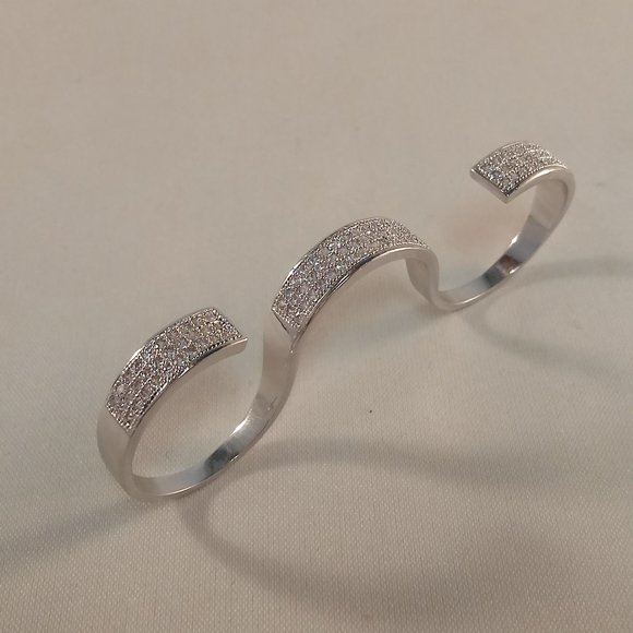 Jewelry | 18k White Gold Silver Diamond Zircon Three Finger Ring ...